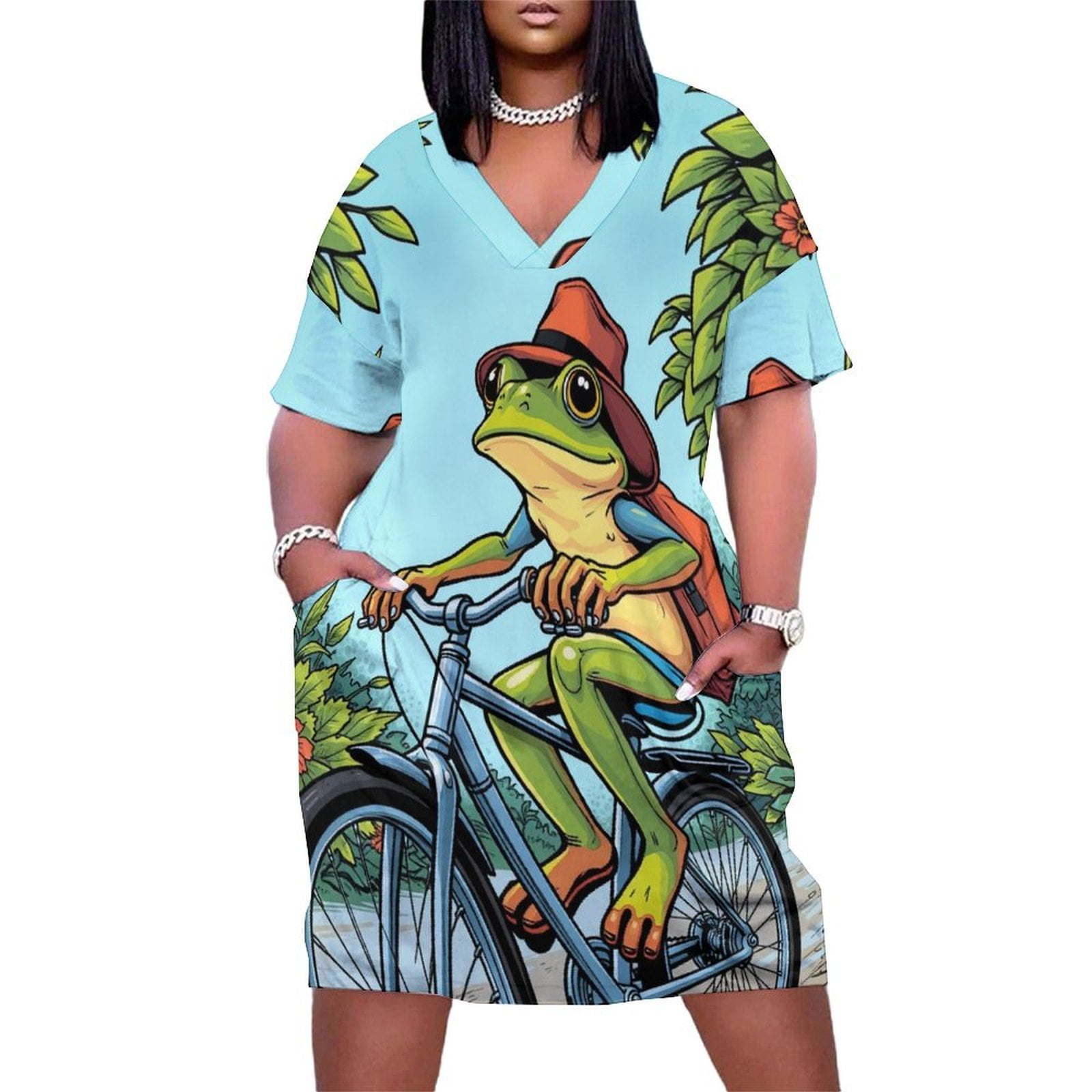 The Frog Riding A Bike Loose Pocket Dress Clothes Summer Clothes for Women Women Formal Occasion ...