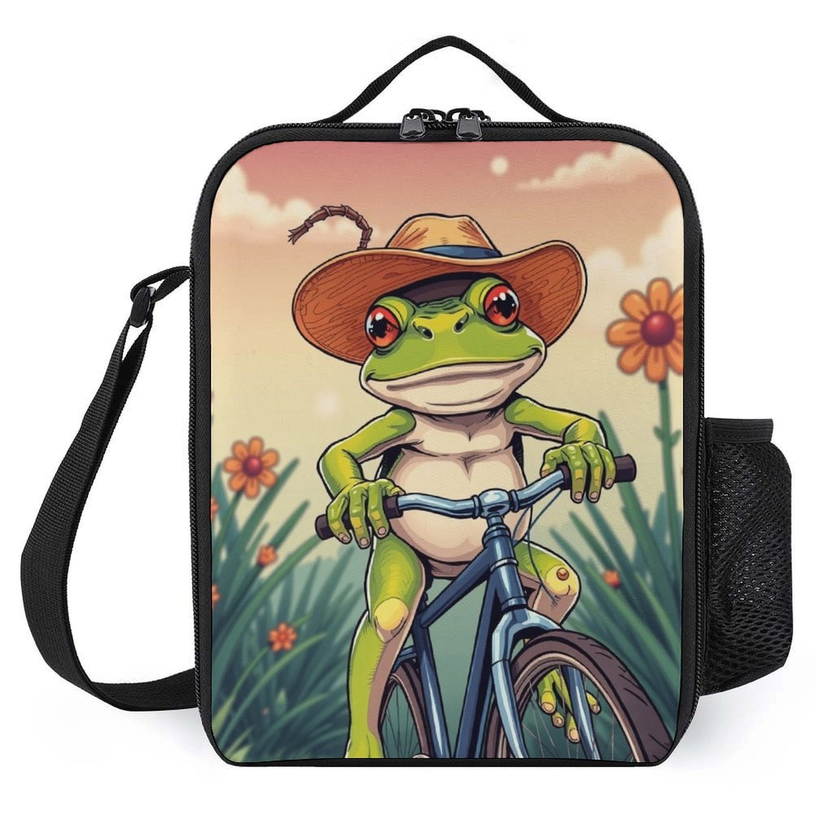 The Frog Riding A Bike Lunch Bags Cooler Bag Reusable Lunch Container ...