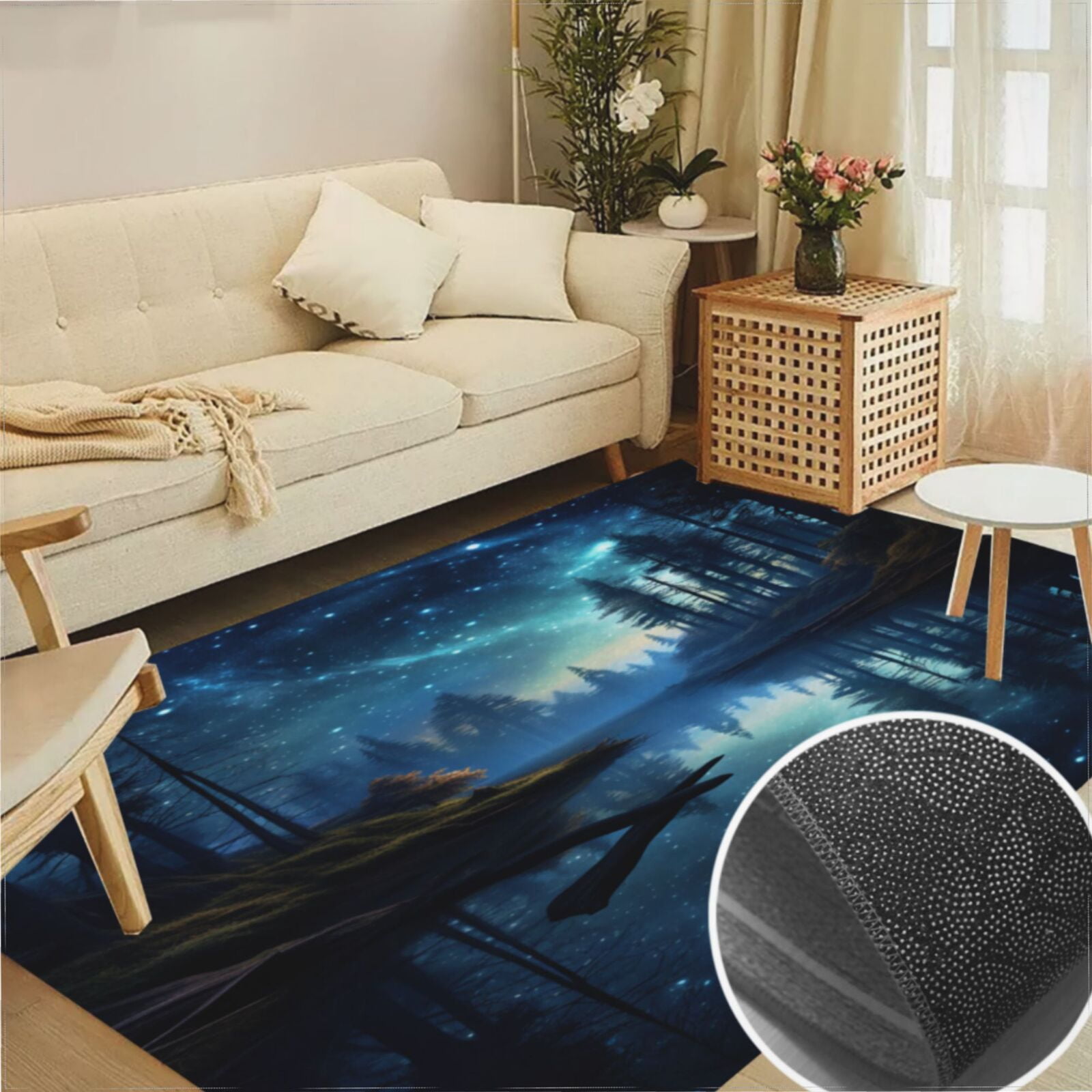 The Full Moon In The Night Sky Reflects In The Water Behind A Forest (4 ...