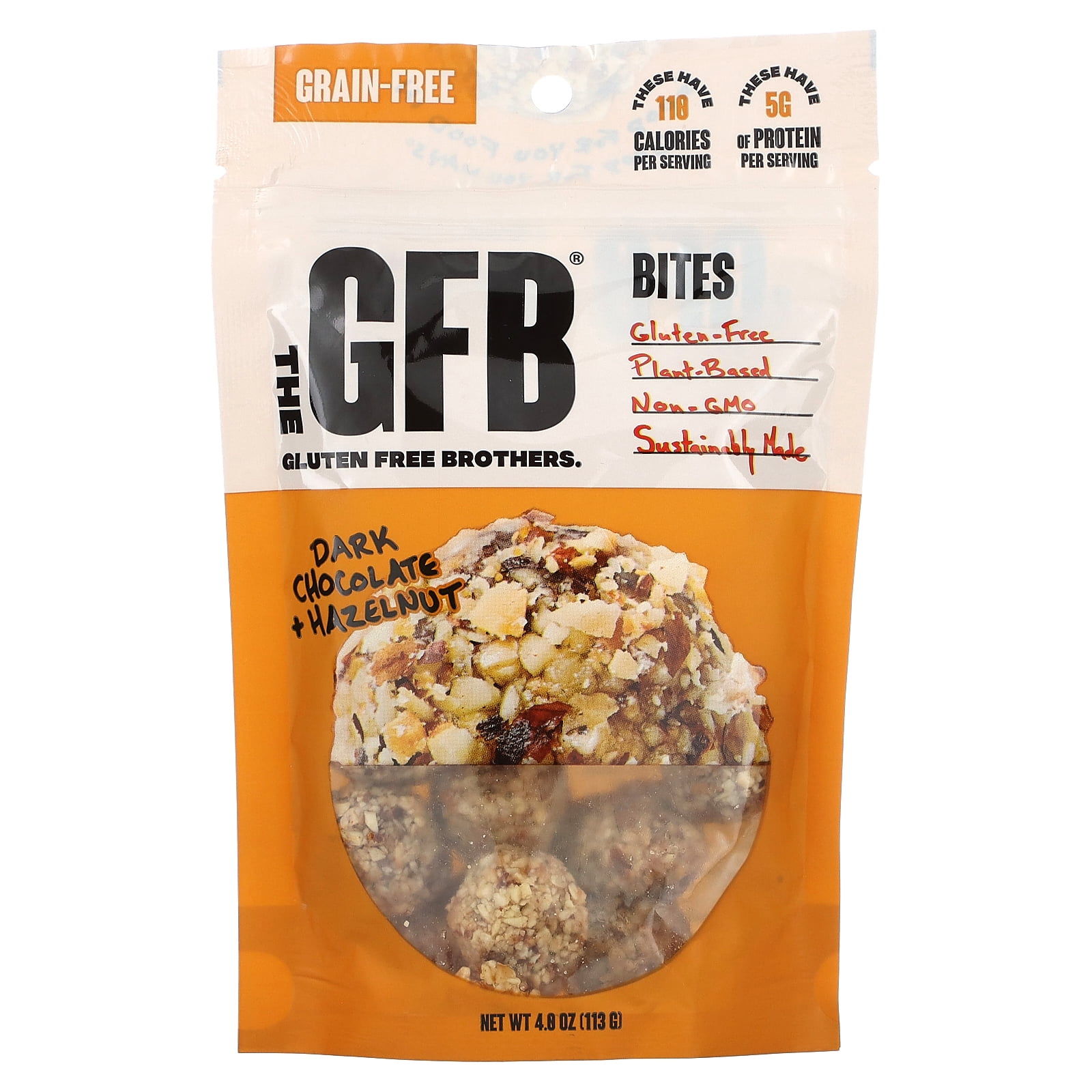 The GFB Gluten Free Bites, Dark Chocolate + Hazelnut, 4 oz (113 g ...