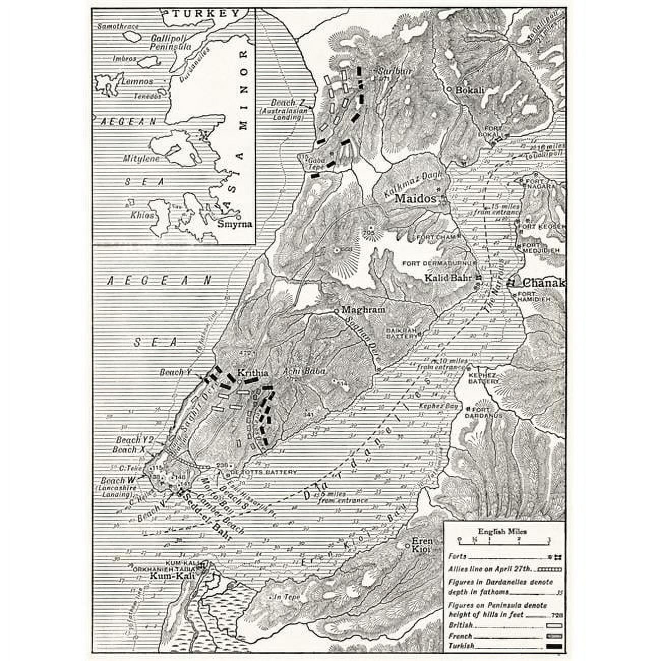The Gallipoli Campaign Map Illustrating Operations of Allies Under Sir ...