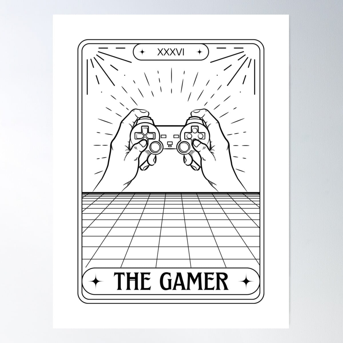 The Gamer Tarot Card Linework (Dark) Poster Wall Art, Modern Wall Decor ...