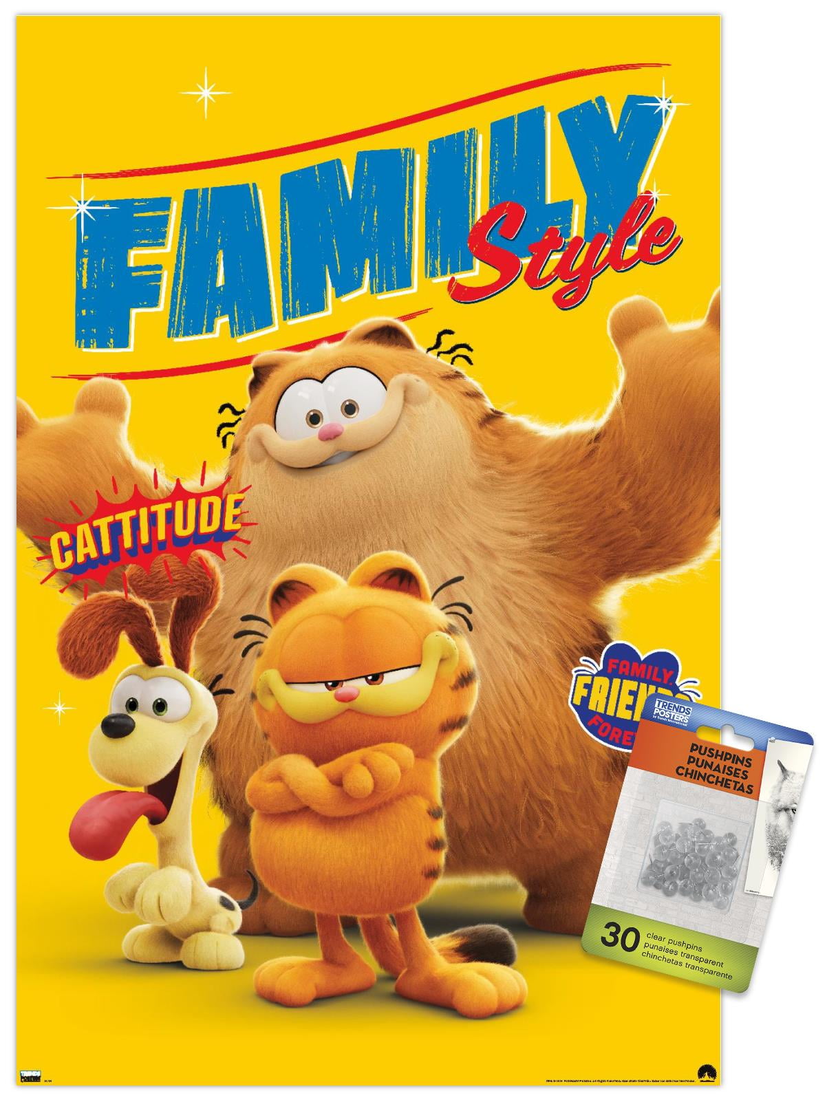 The Garfield Movie - Family Style Wall Poster with Push Pins, 14.725" x ...