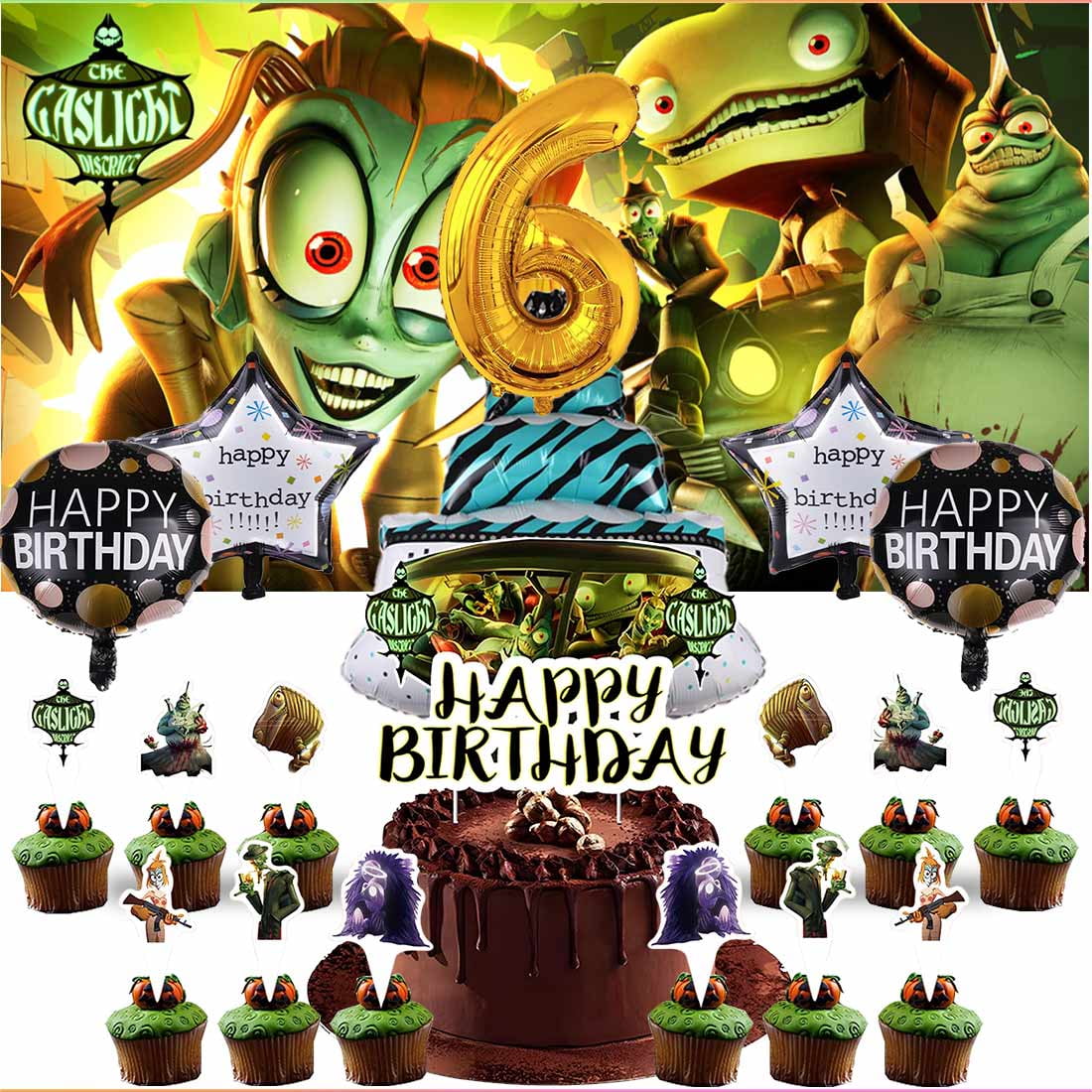 The Gaslight District 6th Tableware Balloons Cake Toppers Backdrop ...