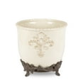 The Gerson Companies Cream Stoneware Planter On Metal Acanthus Leaf ...