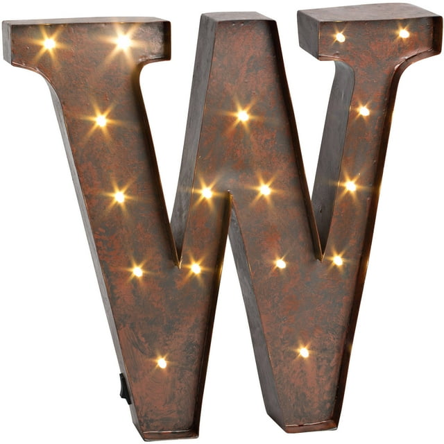 The Gerson Company 12" High Lighted Metal Letter "W", Rustic Brown ...