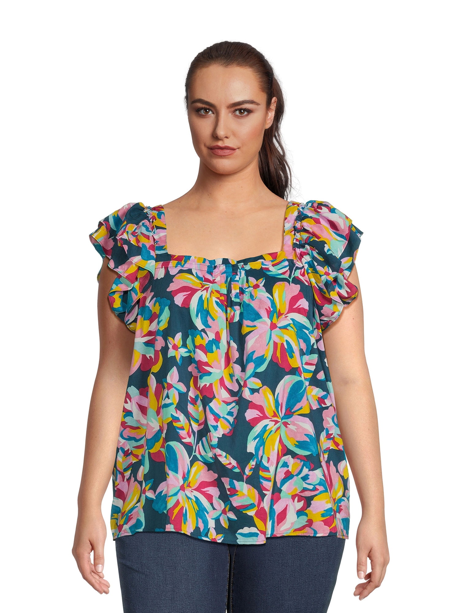 The Get Women's Plus Size Pintuck Ruffle Top - Walmart.com