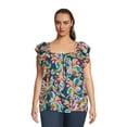 The Get Womens Plus Size Pintuck Ruffle Top