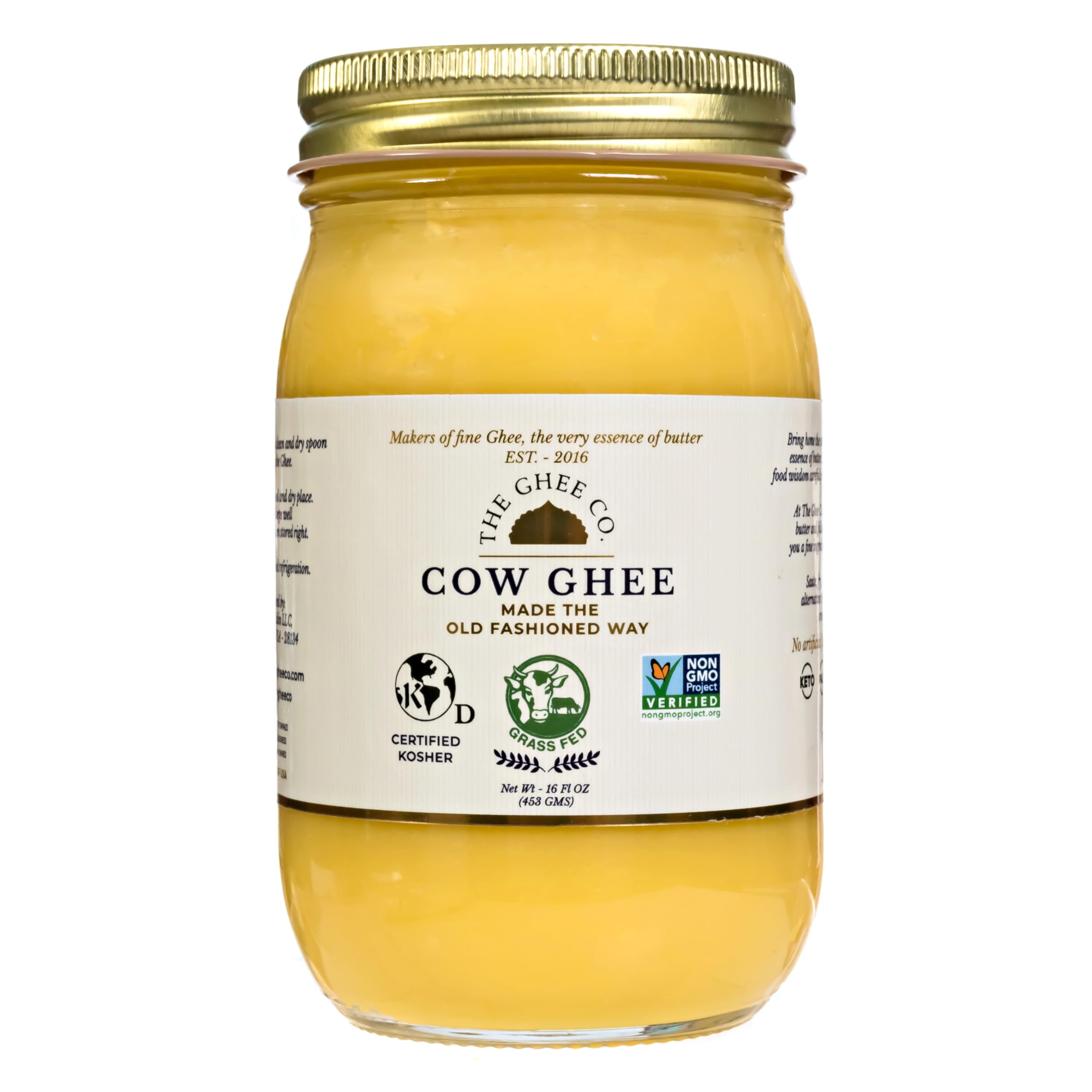 The Ghee Co, Grass OKA4 fed Ghee, 16 oz, Glass Jar, Made with Grade AA ...
