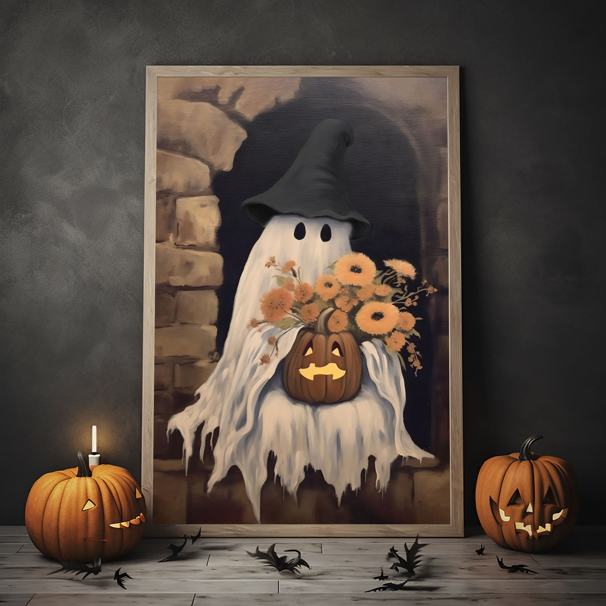 The Ghost Embracing A Bouquet By The Window Poster, Ghost Oil Painting ...