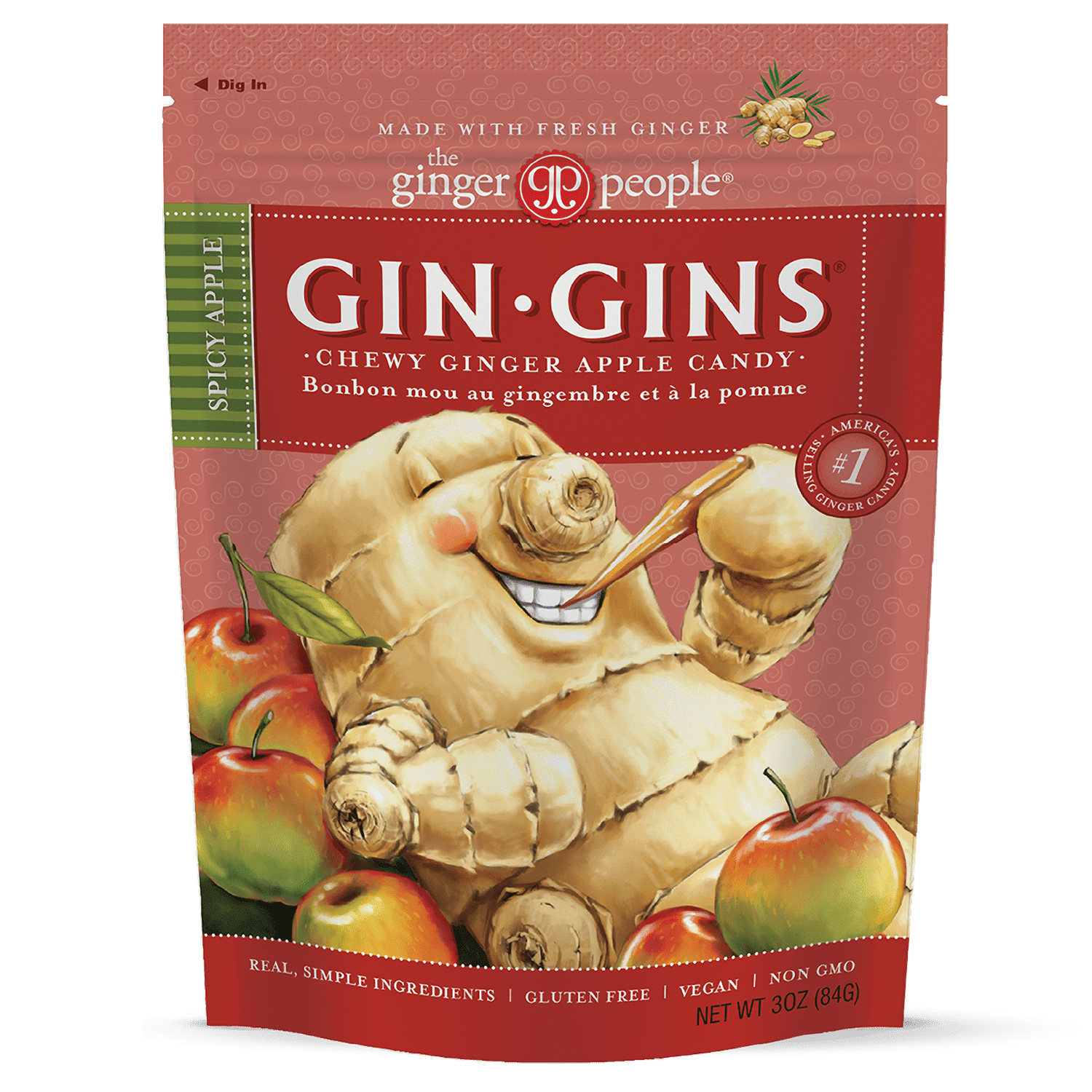 The Ginger People GIN GINS Spicy Apple Ginger Chews Candy 3oz - Pack of ...