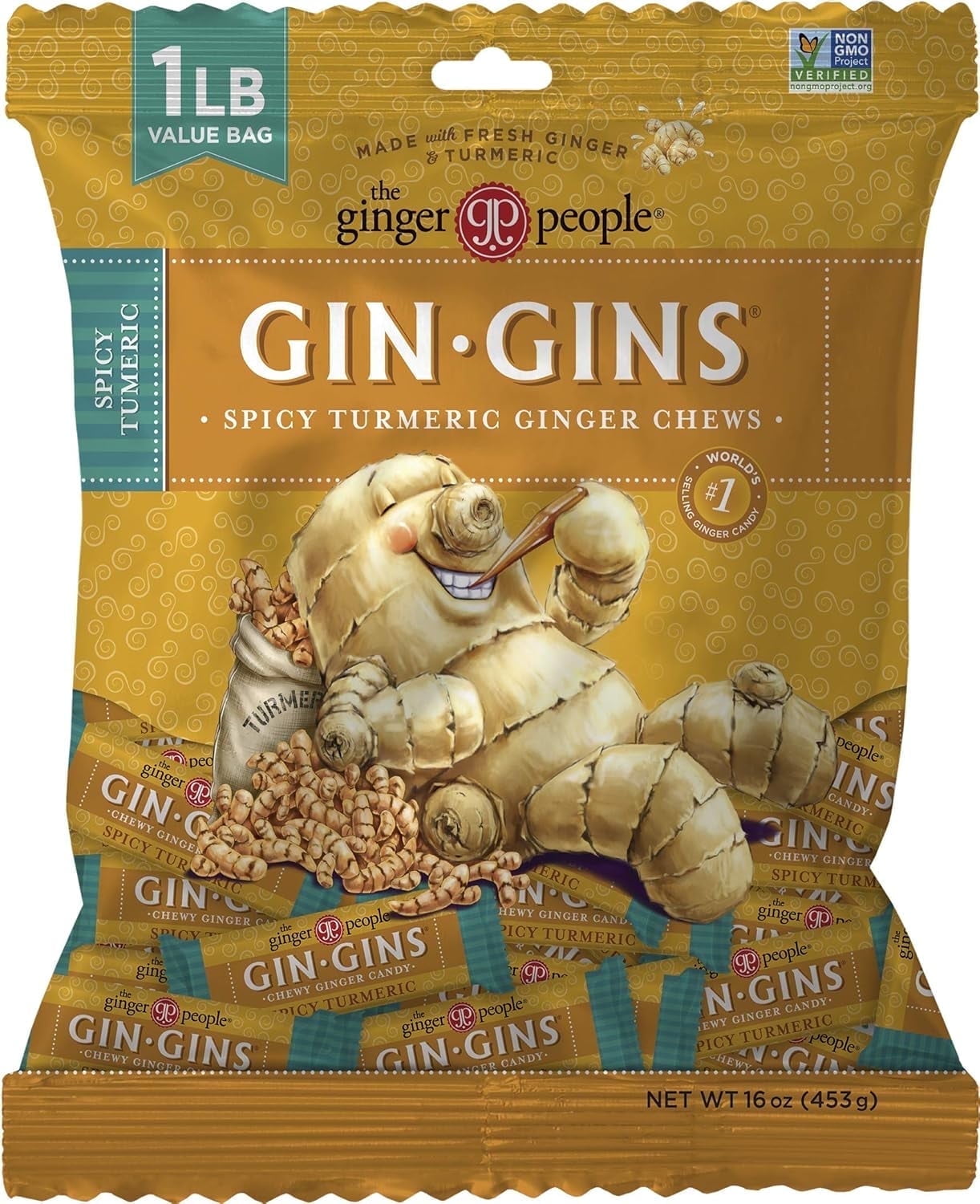 The Ginger People GIN GINS Spicy Turmeric Ginger Gummies - 1lb - Pack ...