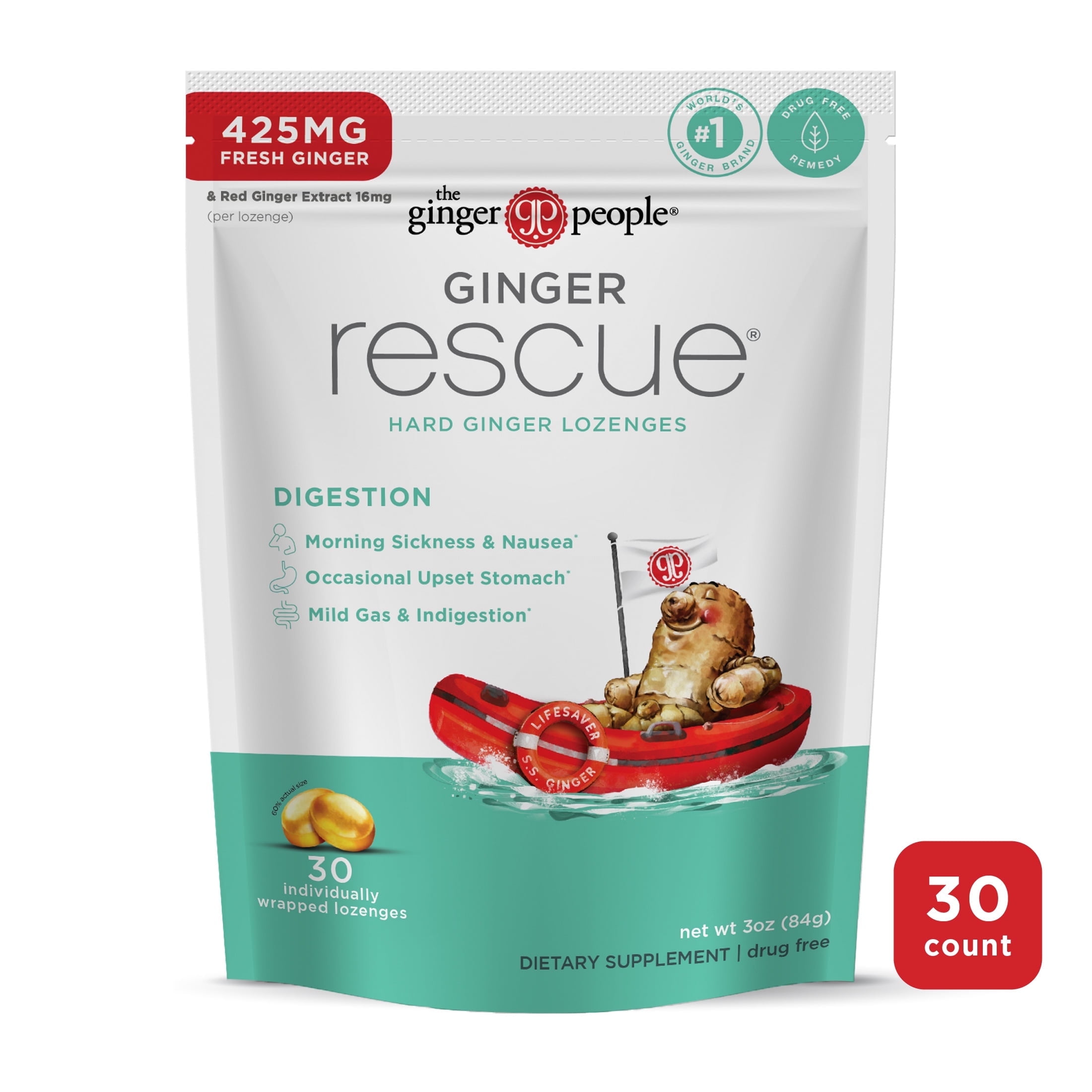 The Ginger People Ginger Rescue Hard Lozenges for Nausea, Upset Stomach ...