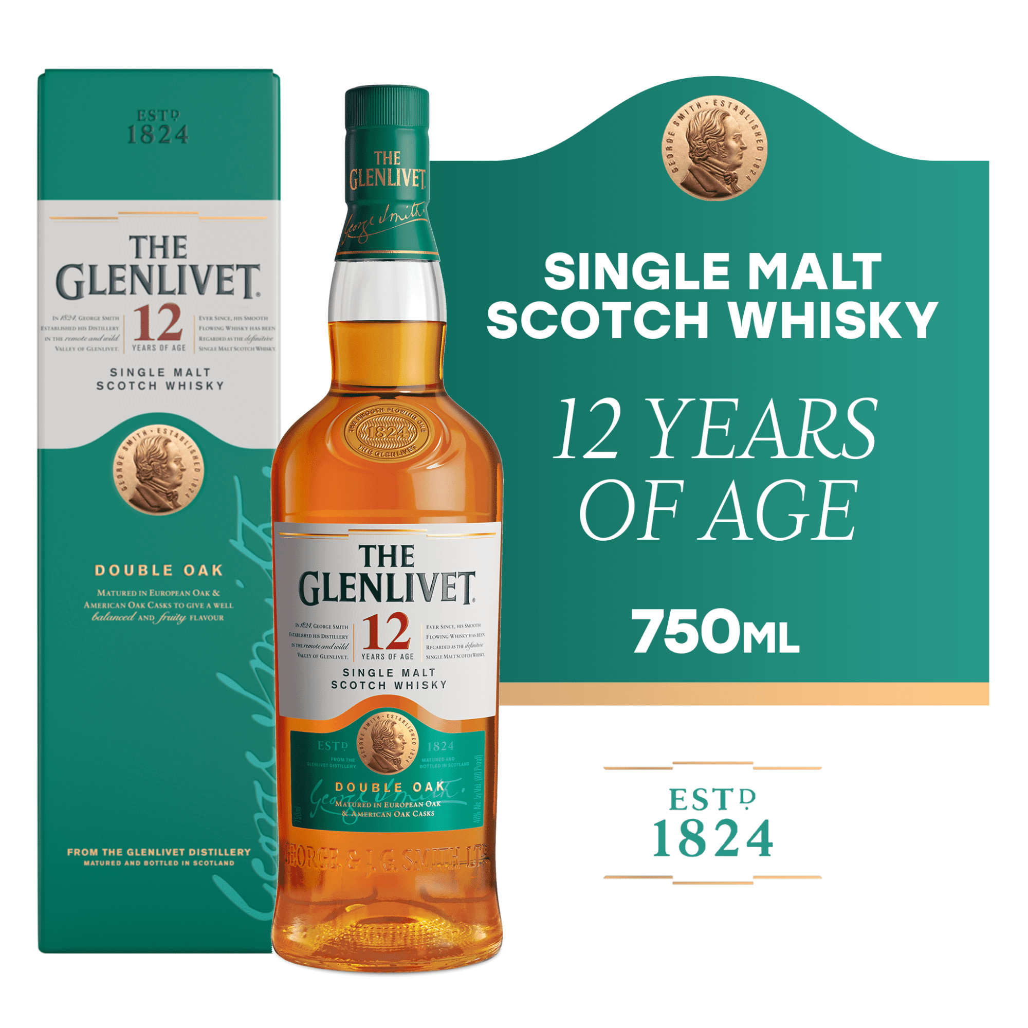 The Glenlivet 12 Year Old Single Malt Scotch Whisky, 750 mL Bottle, 40% ABV - Walmart.com