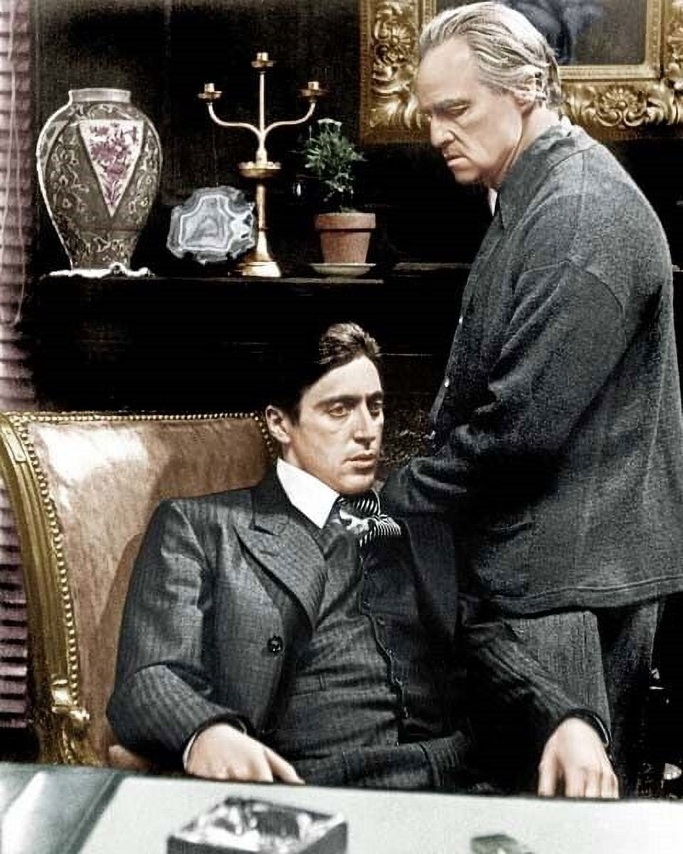 The Godfather Marlon Brando stands by seated Al Pacino in study 8x10 ...