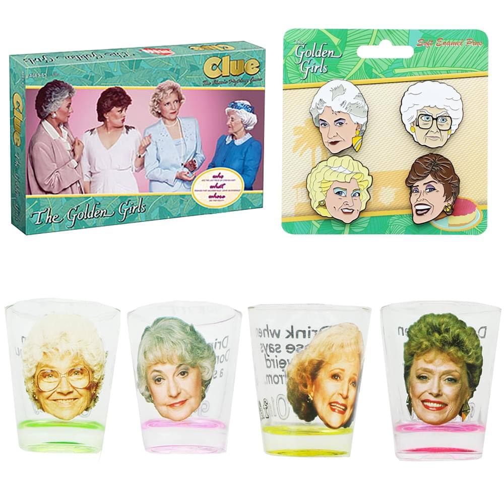 The Golden Girls Clue Board Game, Shot Glass 4-Pack and Enamel Pins ...