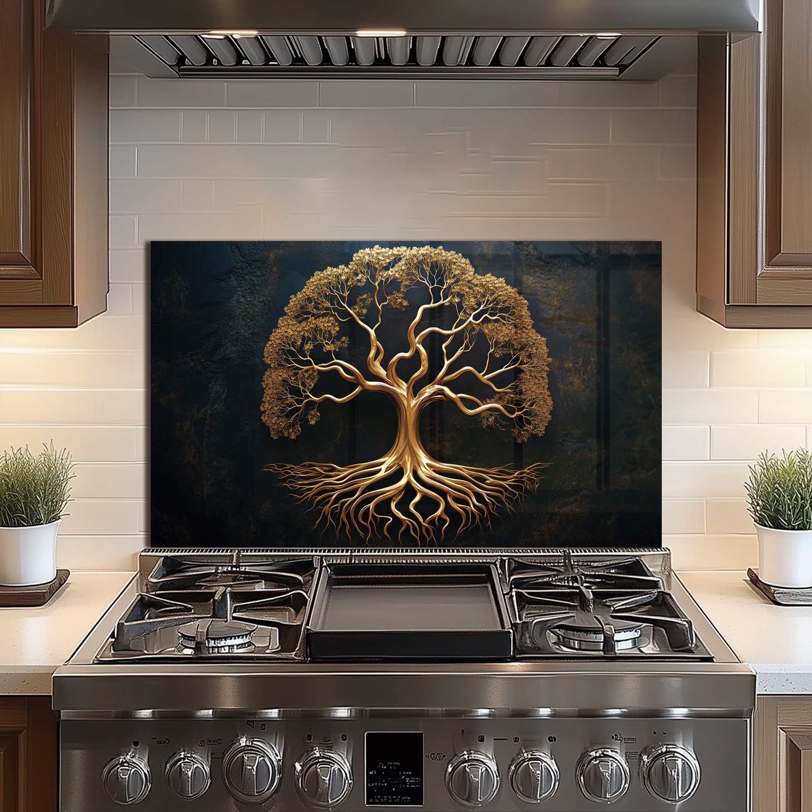 The Golden Tree of Life Tempered Glass Backsplash For Kitchen Behind ...