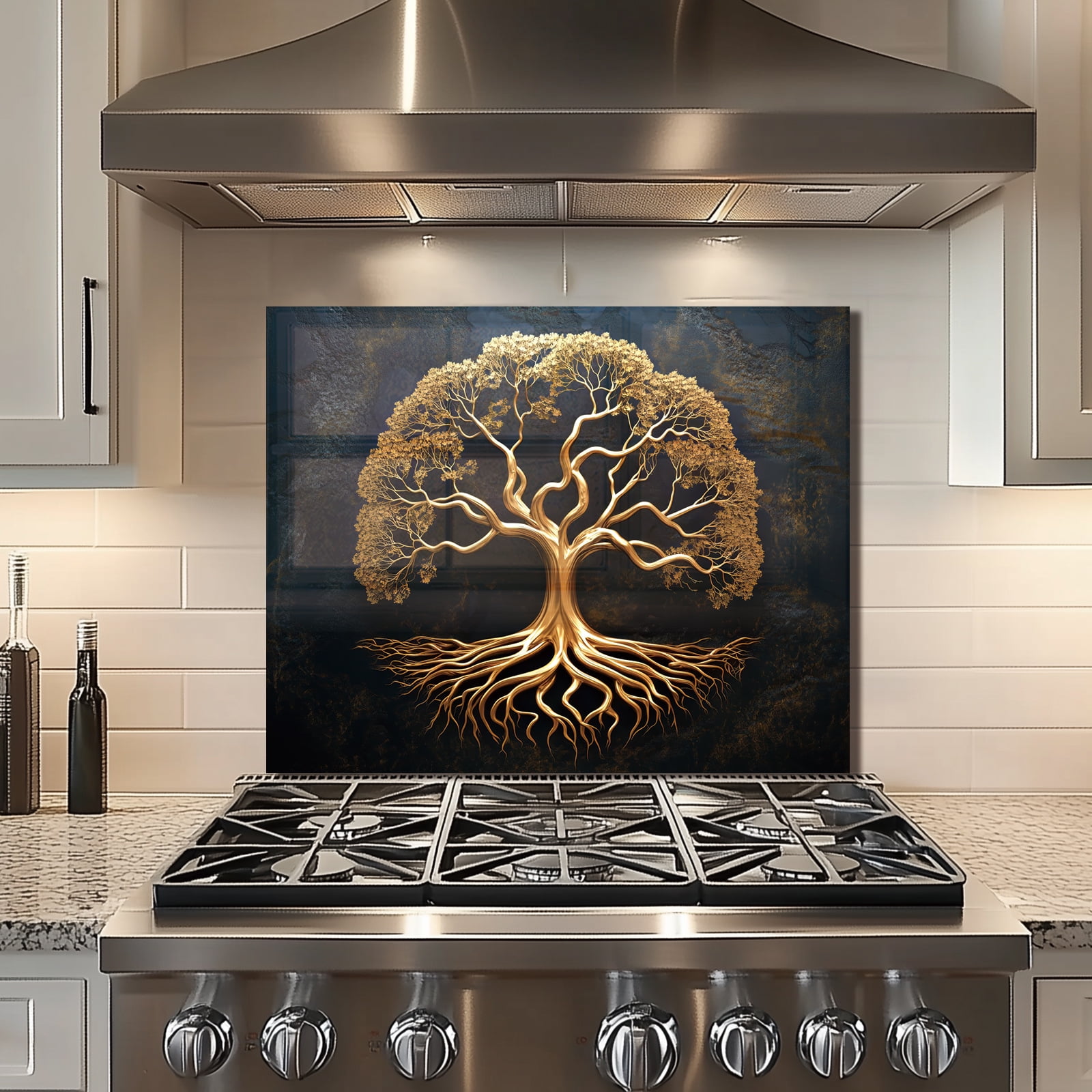 The Golden Tree of Life Tempered Glass Backsplash For Kitchen Behind ...