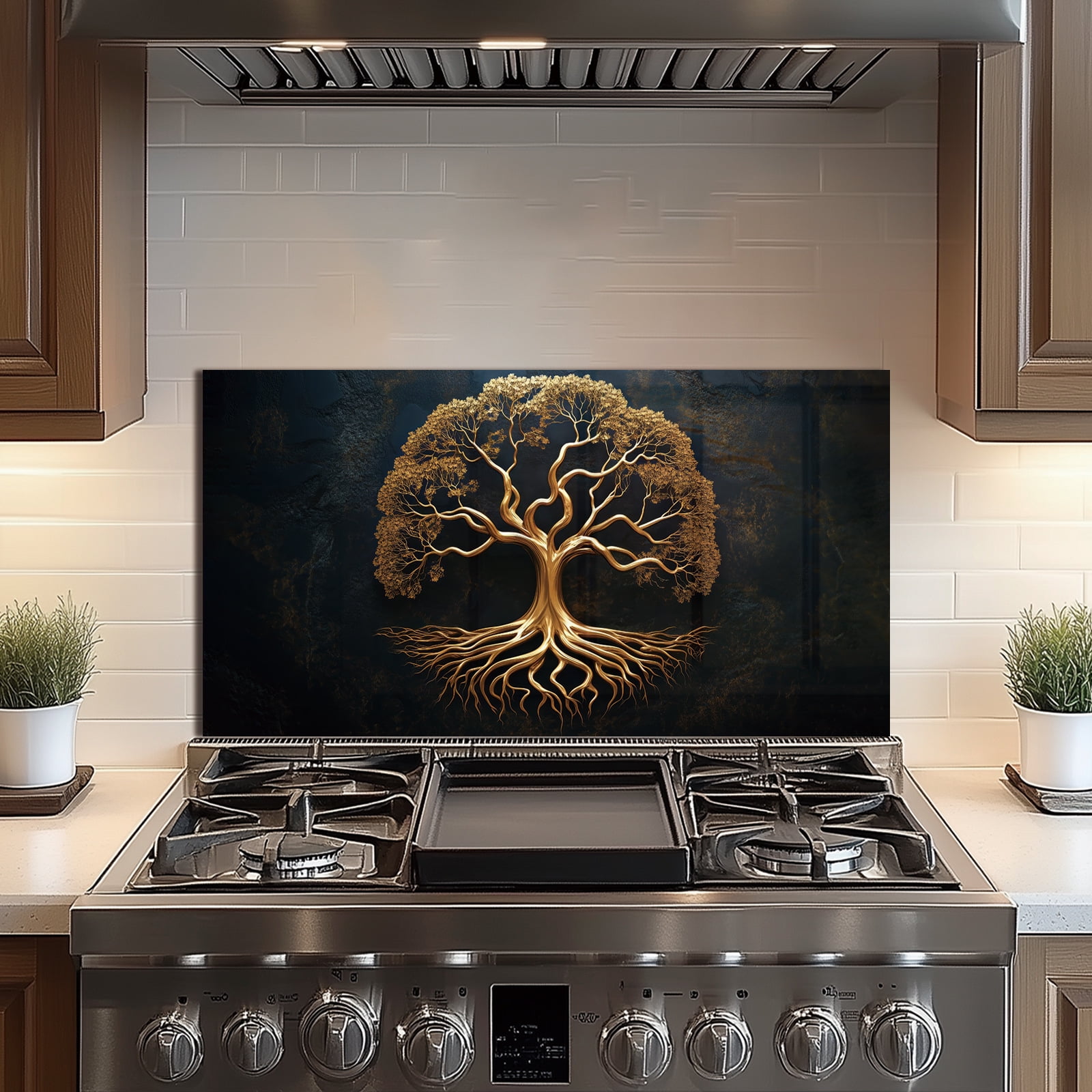 The Golden Tree of Life Tempered Glass Backsplash For Kitchen Behind ...