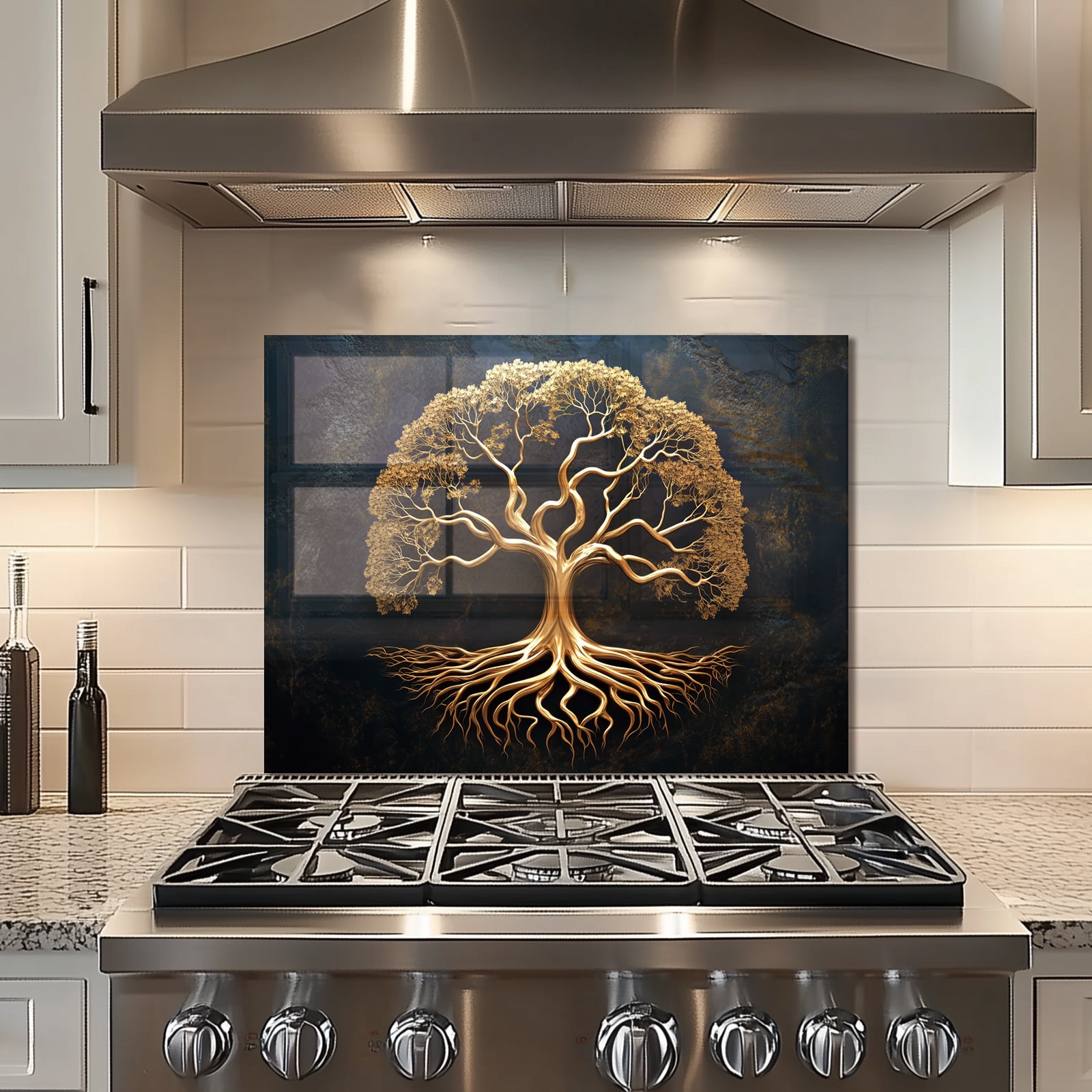 The Golden Tree of Life Tempered Glass Backsplash For Kitchen Behind ...