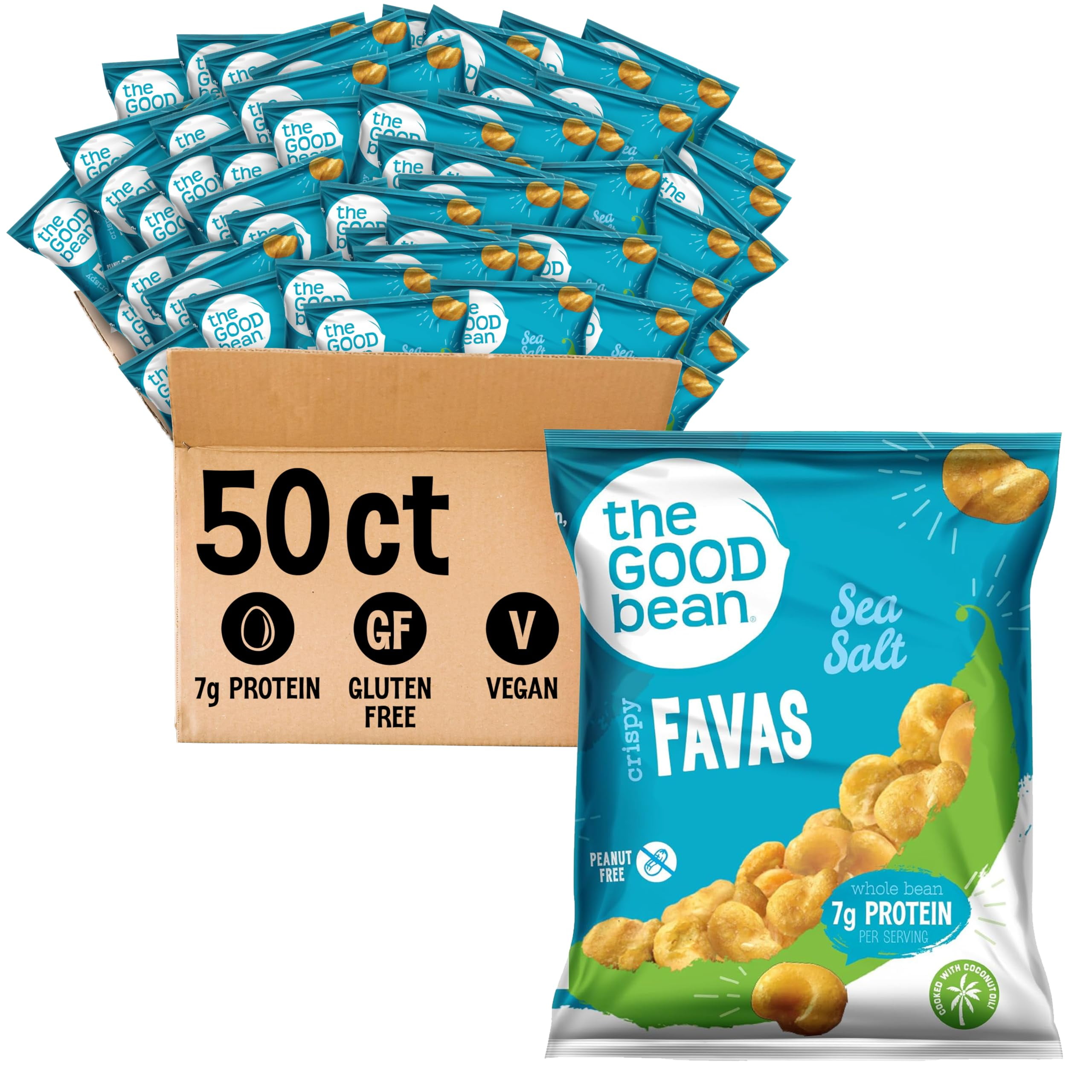 The Good Bean Crispy DMF15 Favas - Sea Salt - (50 Pack) 1 oz Bag - Fava Beans - Vegan Snack with ...