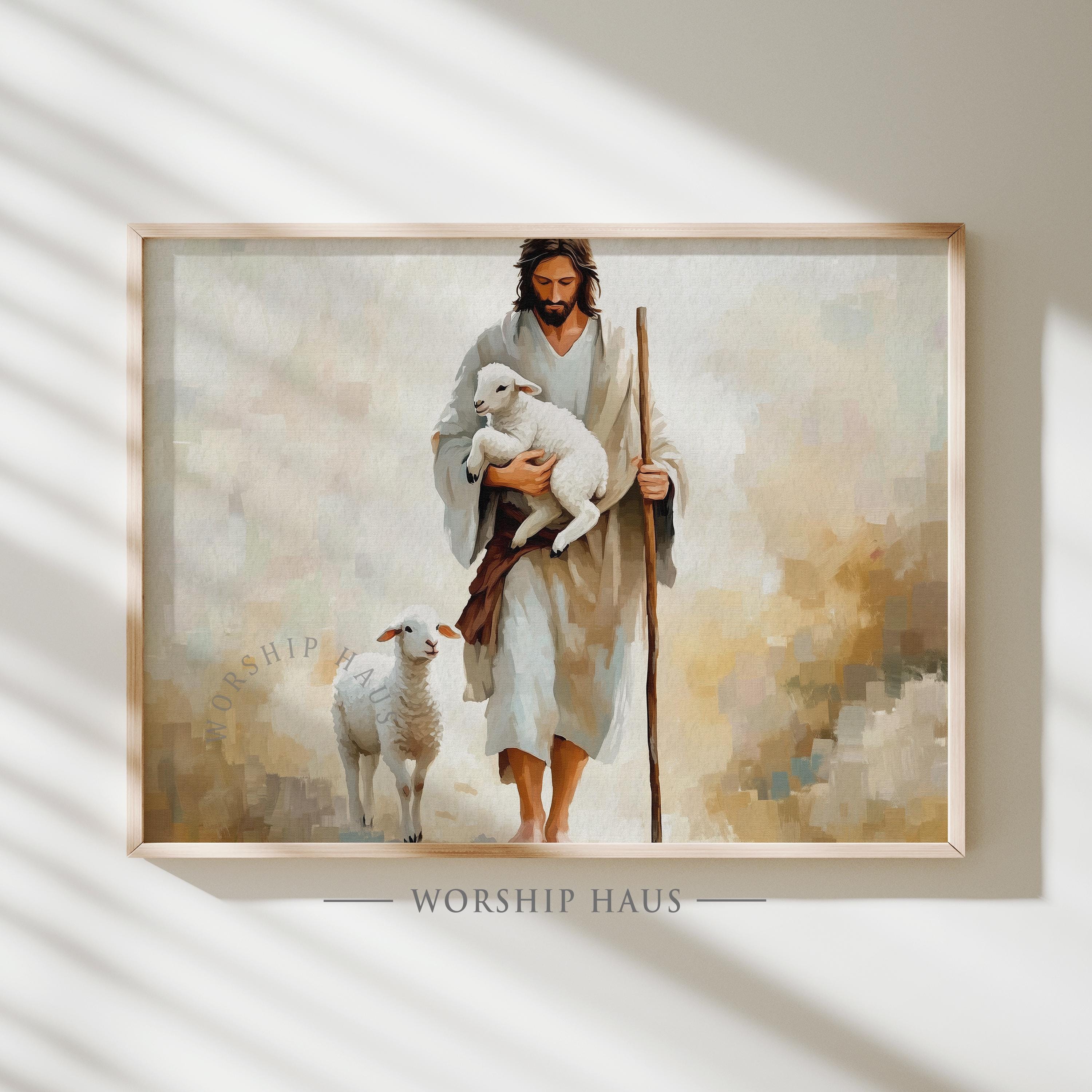 The Good Shepherd Christian Wall Art Jesus Carrying Lamb Peaceful ...