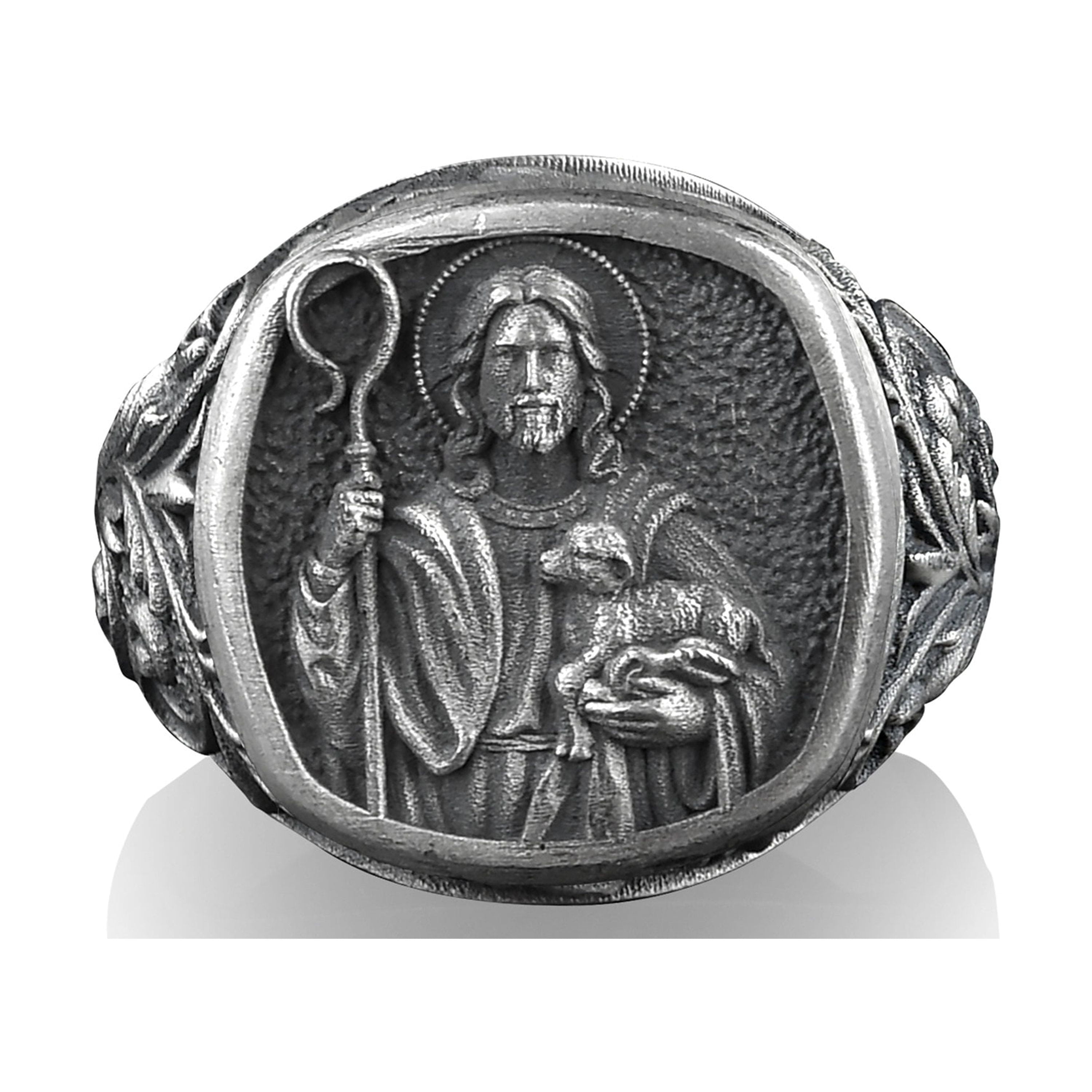 The Good Shepherd Jesus Christ with Sheep , Sterling Silver Square ...