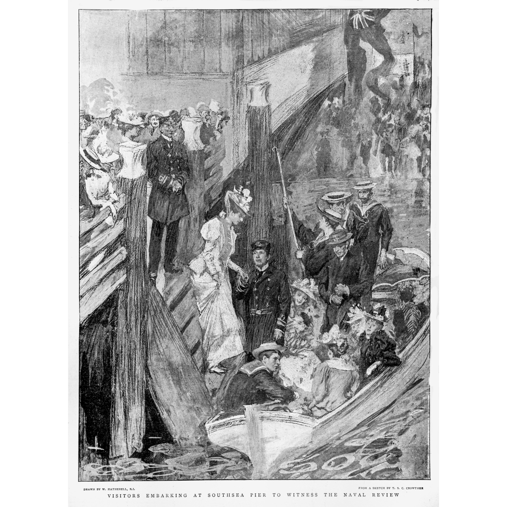 The Graphic Newspaper/Naval review 1897 Visitors embarking at Southsea ...