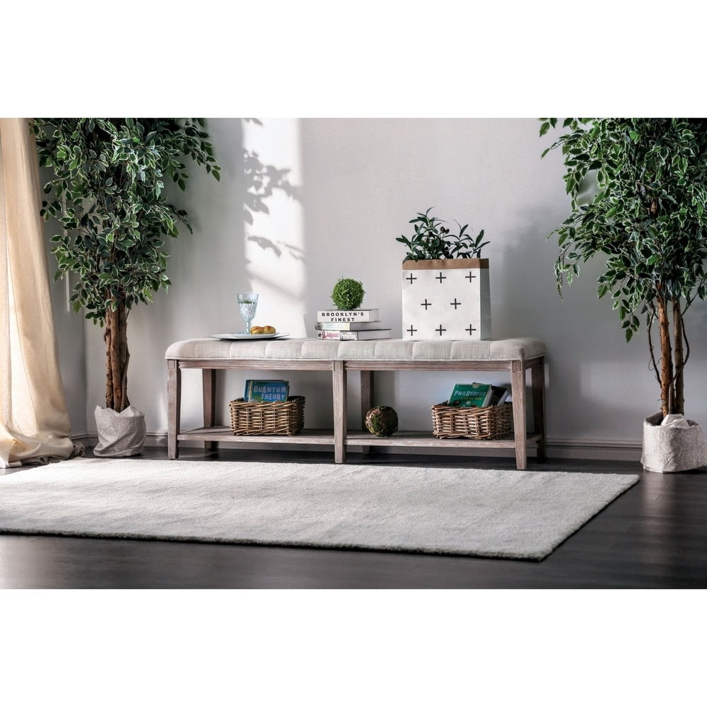 The Gray Barn Beavers Point Rustic Linen Tufted Storage Entryway Bench ...