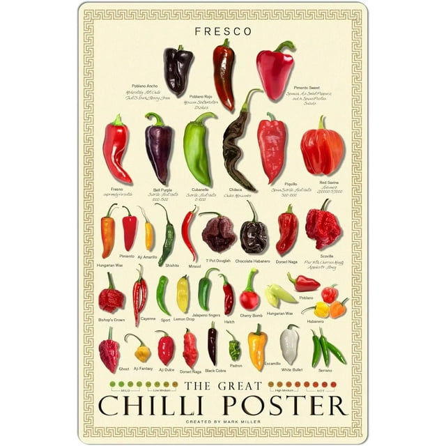 The Great Chilli Poster Fresco Pepper Species Spicy Metal Tin Signs ...