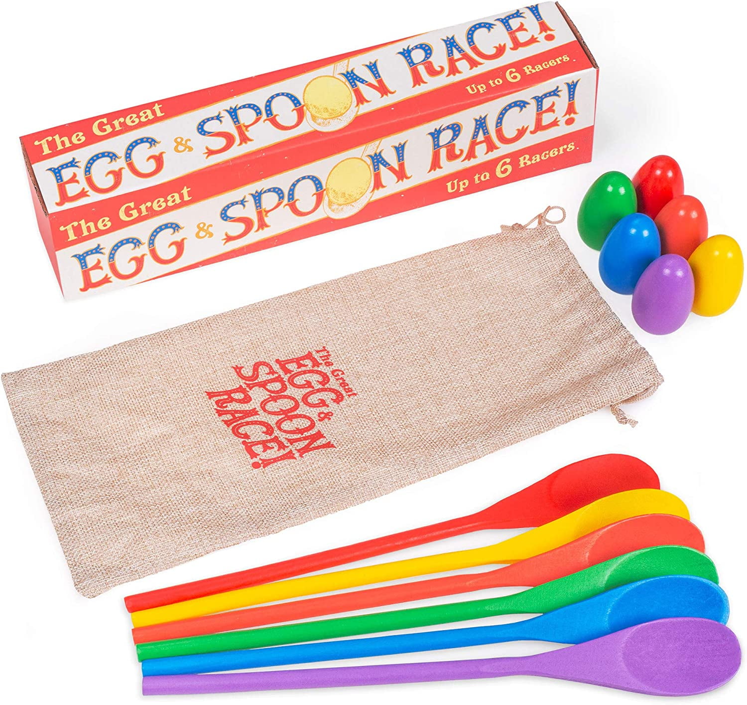 The Great Egg & Spoon Race | 6 Multicolor Wooden Spoons and Eggs ...