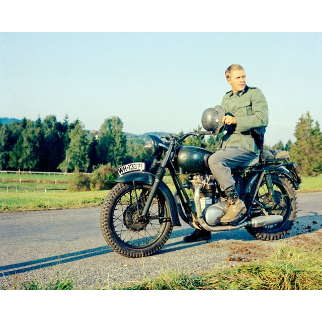 The Great Escape Steve McQueen sitting on Triumph TR6 24x36 Movie ...