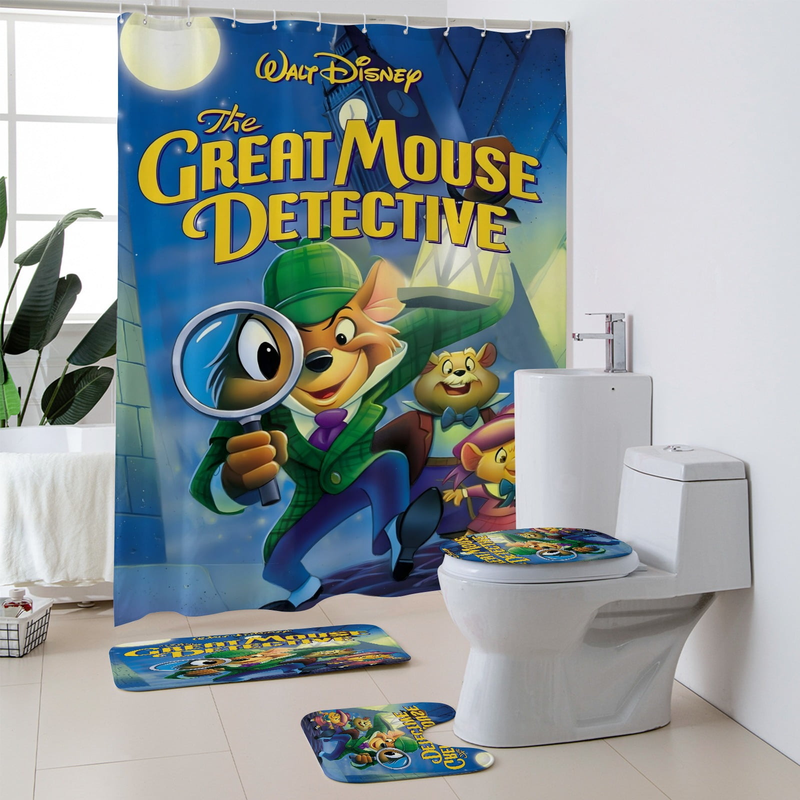 The Great Mouse Detective Polyester Bath 4-Piece—Shower curtain, toilet ...