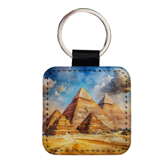 The Great Pyramids Of Giza Watercolor Faux Leather Square Keychain ...