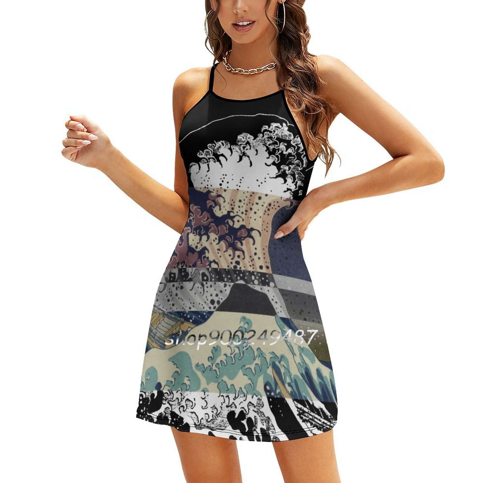 The Great Wave Color Glitch Sweetheart Knot Flared Dress Fashion Design ...