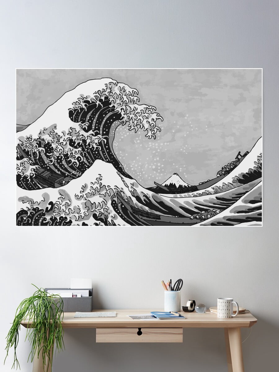 The Great Wave Of Kanagawa Â€“ Black And White Poster Wall Art, Modern ...