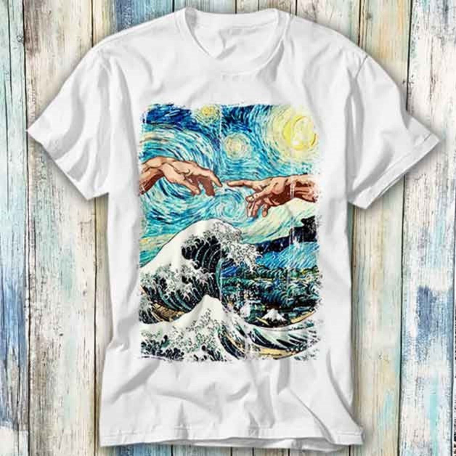 The Great Wave Off Kanagawa Hands Of God Starry Nights Van Gogh T Shirt ...