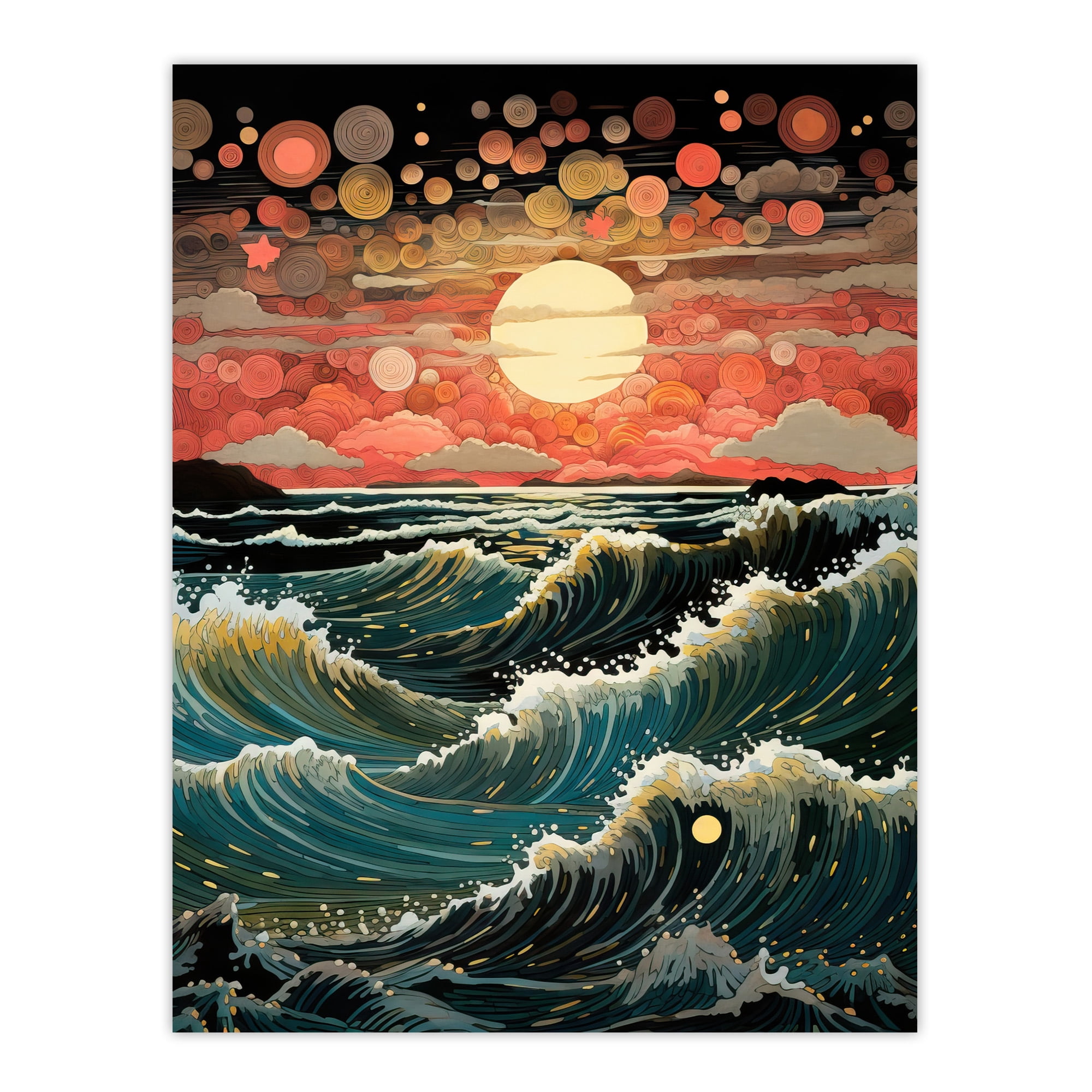 The Great Wave Off Wonder Abstract Seascape Storm On Pink Moonlit ...