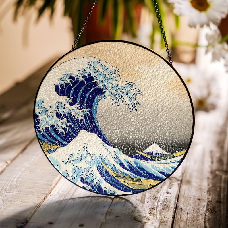 The Great Wave off Kanagawa Stained Glass SunCatcher Light Catcher ...