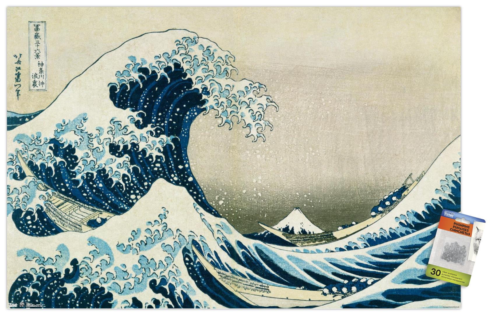 The Great Wave off Kanagawa by Hokusai Wall Poster with Push Pins, 22. ...