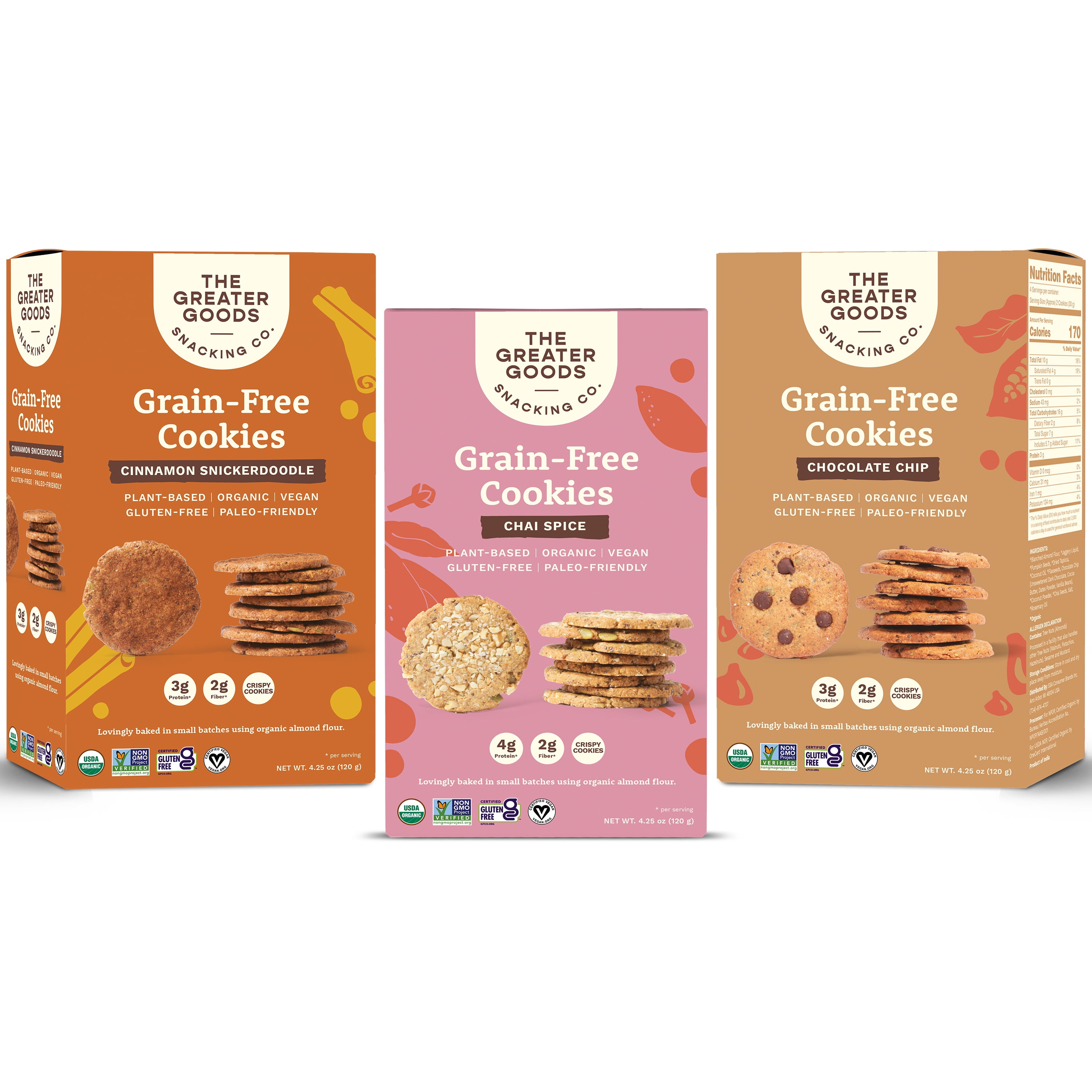 The Greater Goods Snacking Co., Gluten Free Cookie Sampler Pack, 4oz, 3 ...