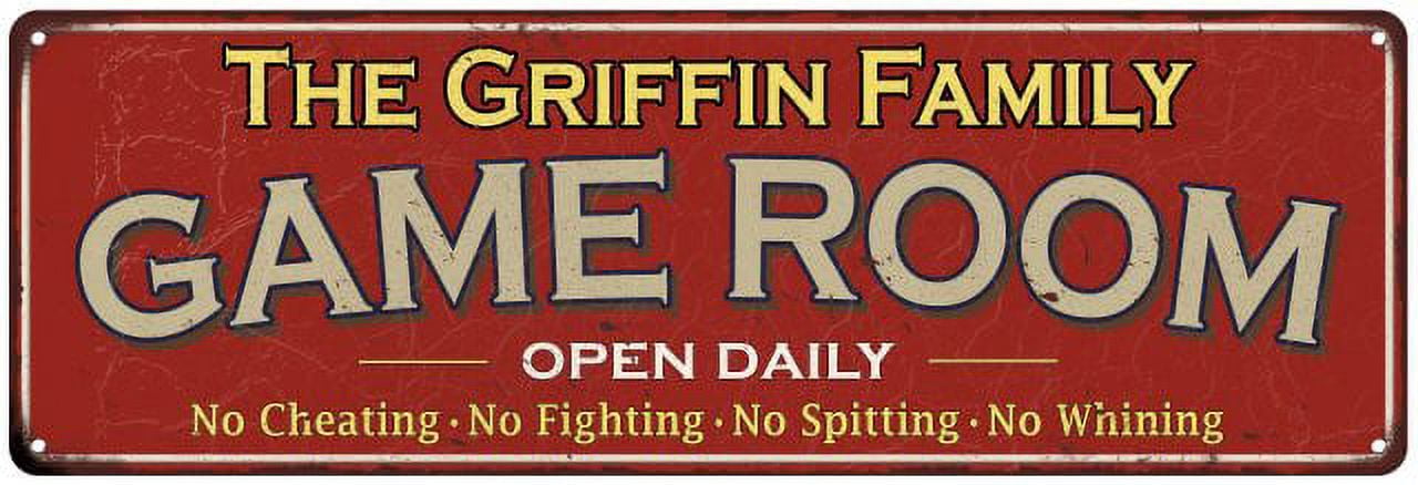 The Griffin Family Gift Red Game Room Metal 6x18 Sign 206180038643 ...
