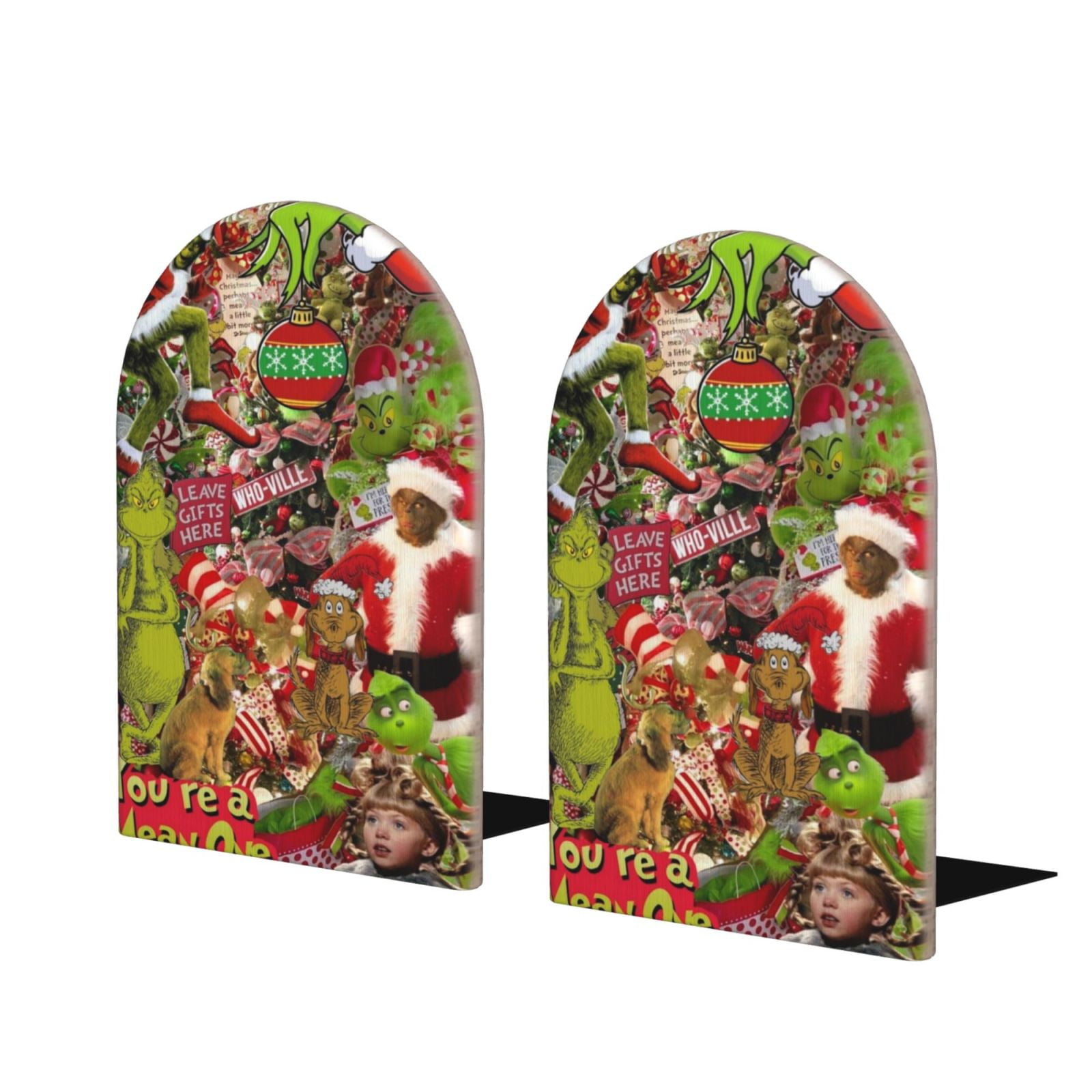 The Grin-Ch Wood Book Ends Metal Base Non-Skid Bookends For Shelves ...
