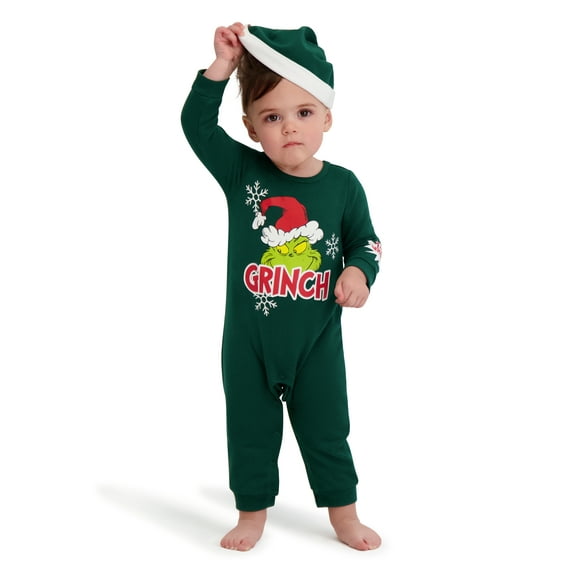 The Grinch Baby Unisex Green Long Sleeve Coverall and Hat, Sizes 0/3M ...