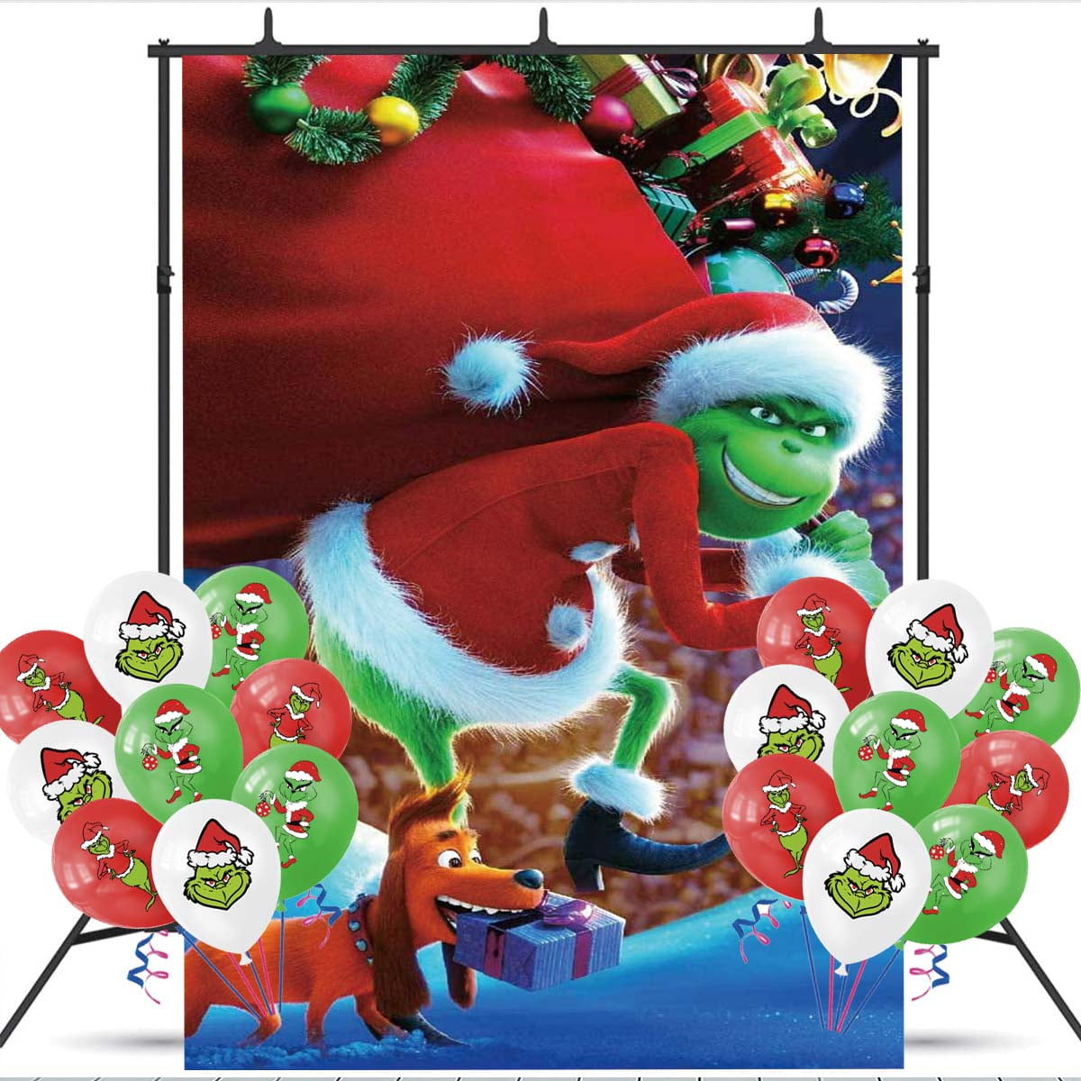 The Grinch Party Decorations Backdrop Banner Balloons Taspestry Wall ...