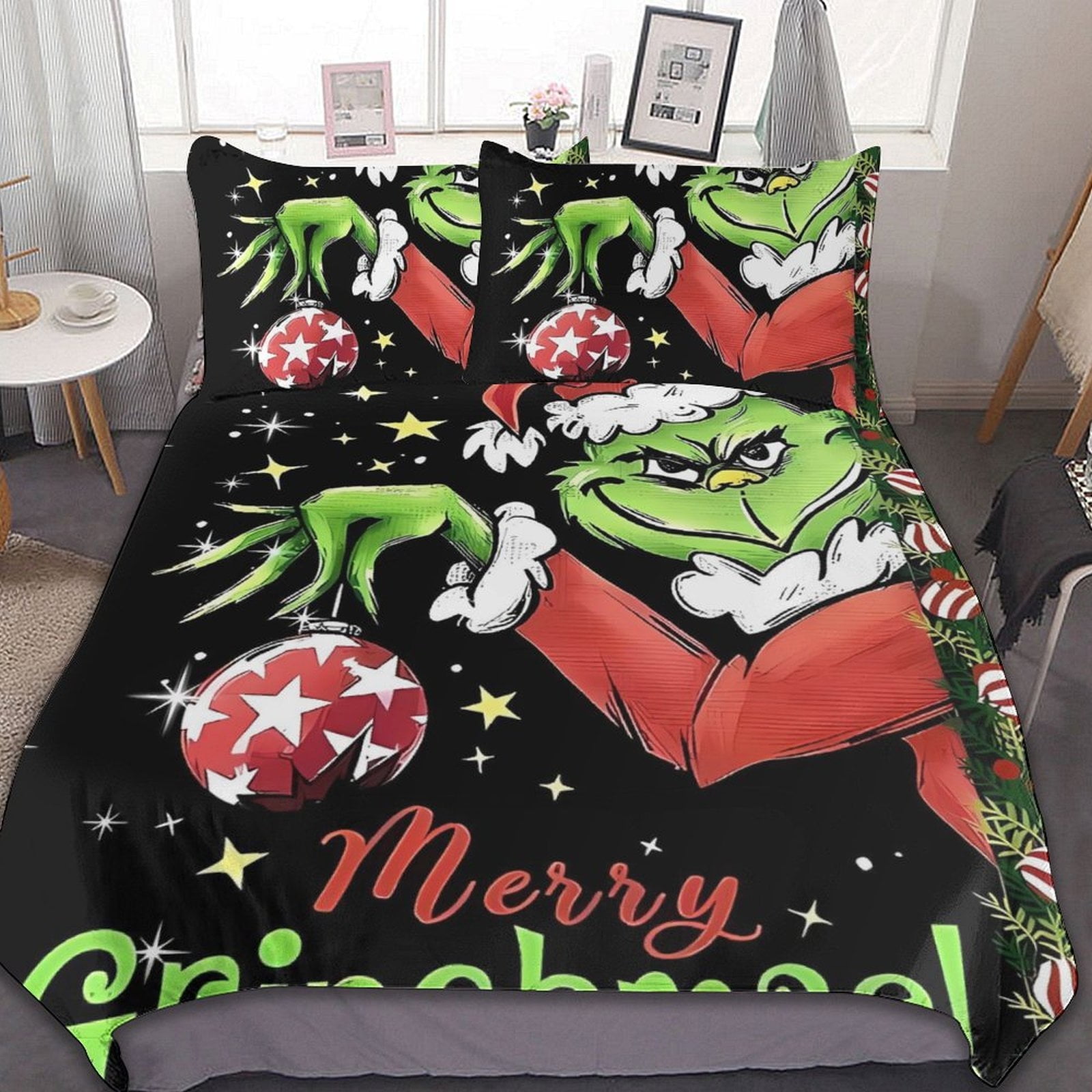 The Grinch Bed Duvet Cover Microfiber Bedding Sets 3D Printed Lightweight 3 Piece Comforter Sets ...