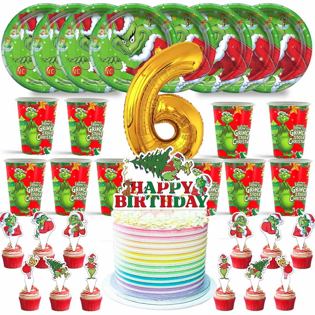 The Grinch Birthday 6th Cups Party Supplies Plates Fans Decorations ...