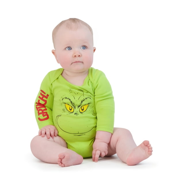 The Grinch Christmas Baby Long Sleeve 3-Pack Bodysuits, Sizes NB-12M ...
