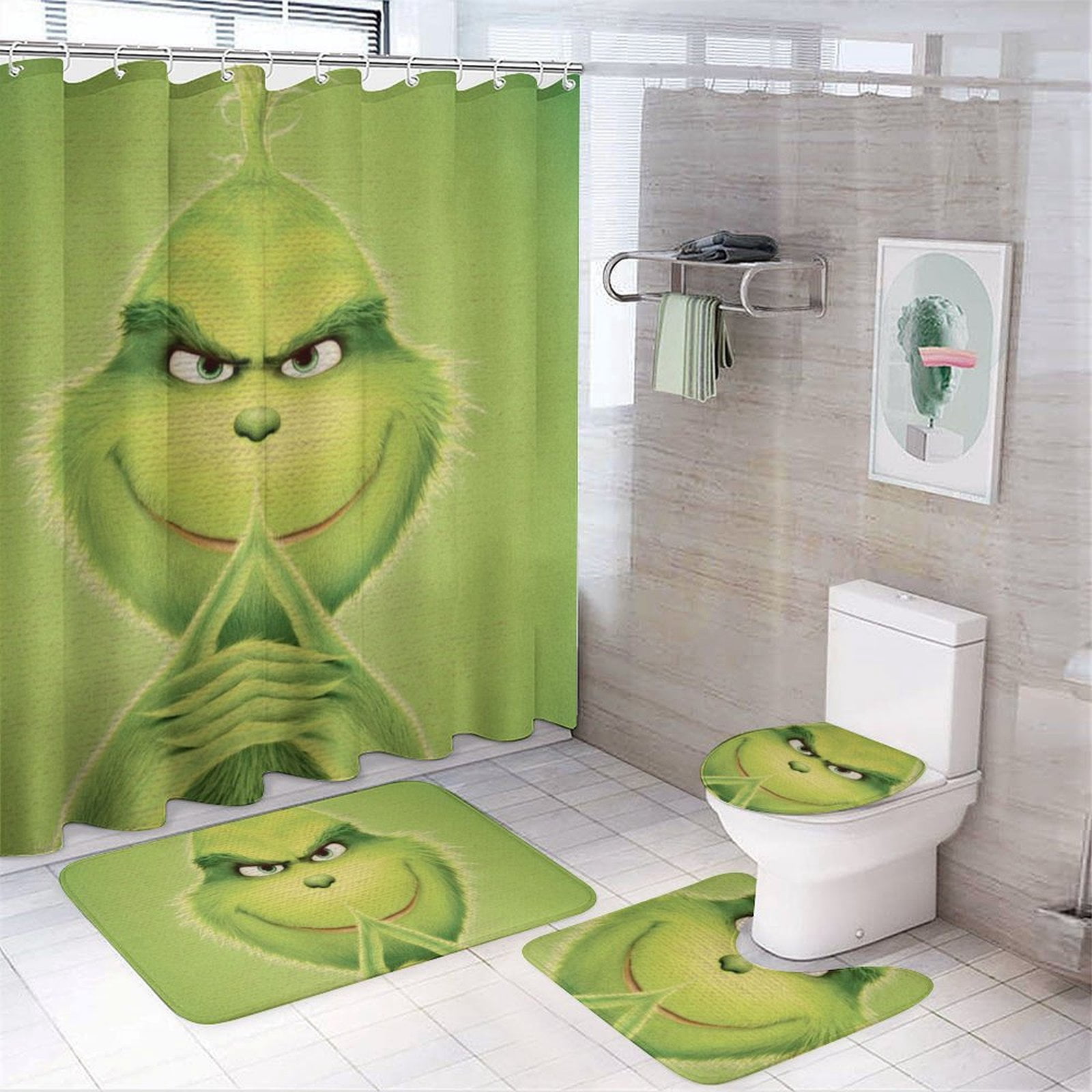The -Grinch Christmas Cartoon Shower Curtain Set for Bathroom 4 Piece ...