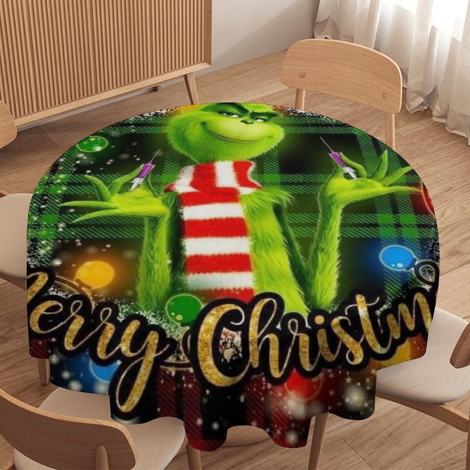 The-Grinch Christmas Round Tablecloth，Waterproof Stain and Wrinkle ...